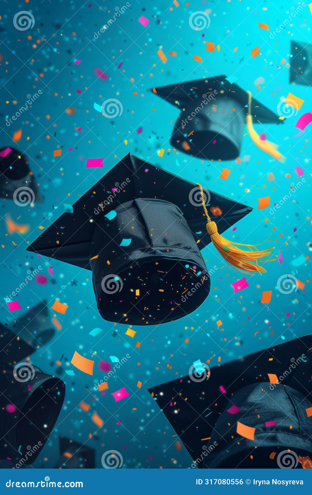 Flying Graduation Caps and Confetti, Graduation Vertical Banner ...