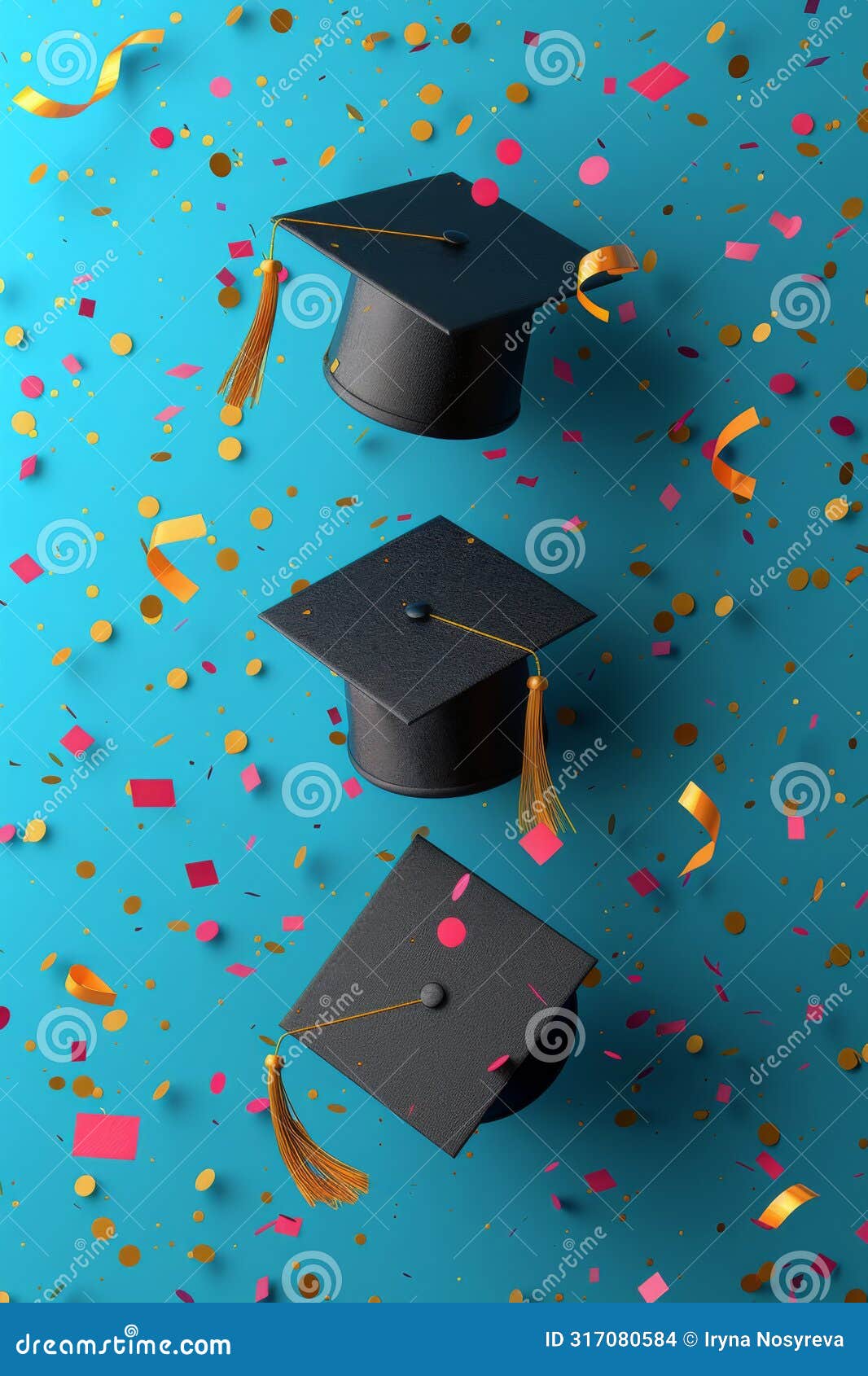 Flying Graduation Caps and Confetti, Graduation Vertical Banner ...