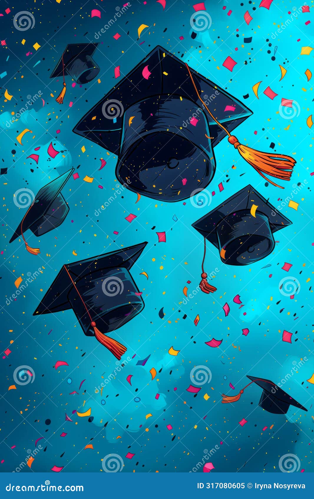 Flying Graduation Caps and Confetti, Graduation Vertical Banner ...