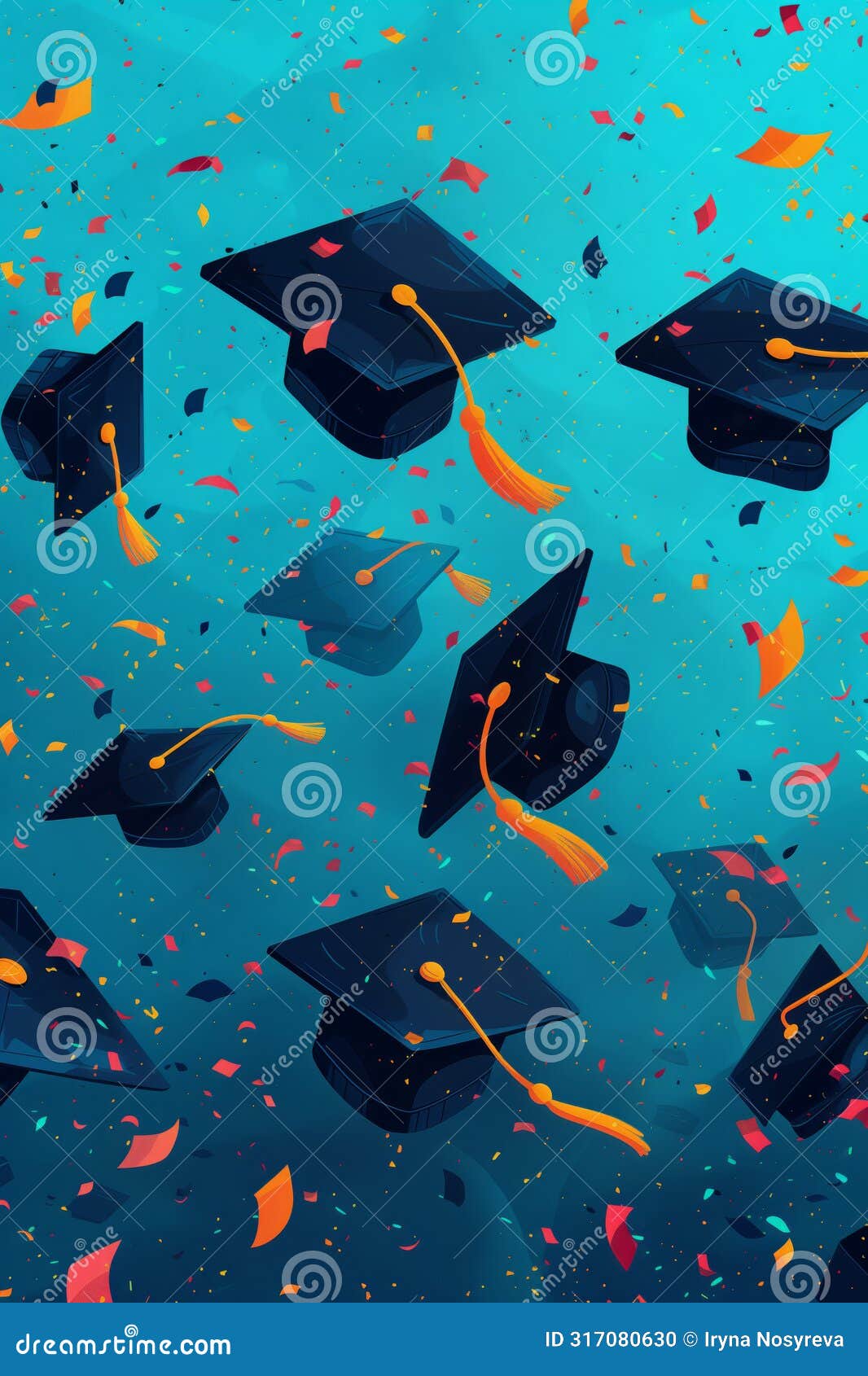 Flying Graduation Caps and Confetti, Graduation Vertical Banner ...