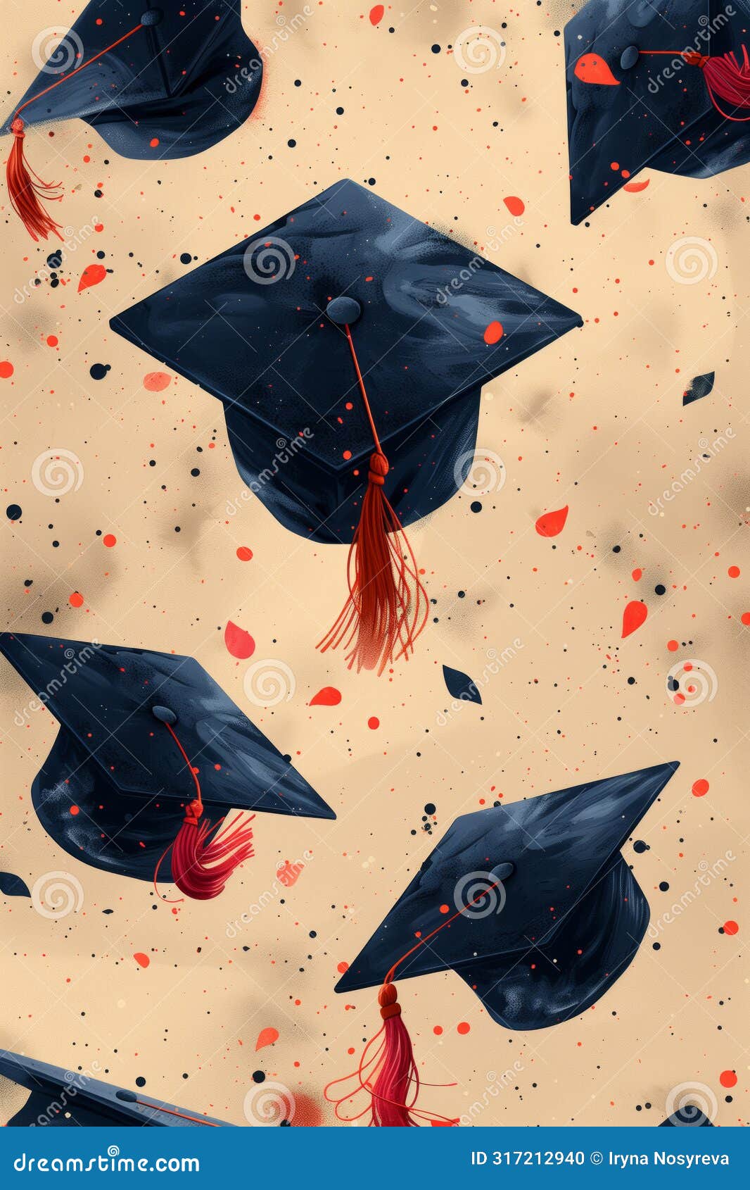 Flying Graduation Caps and Confetti, Graduation Vertical Banner ...