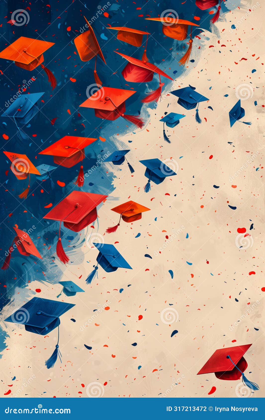 Flying Graduation Caps and Confetti, Graduation Vertical Banner ...