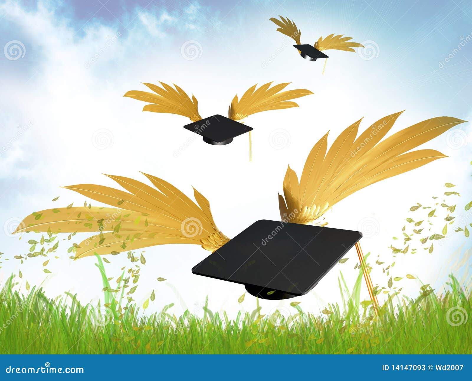 Flying Graduation Caps Illustration Stock Illustration - Illustration ...