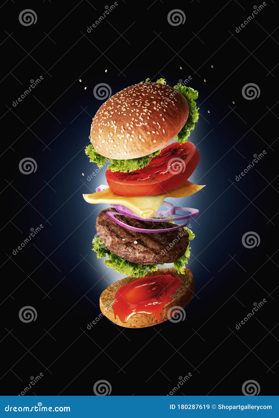 Flying hamburger stock image. Image of beef, ideas, bread - 180287619