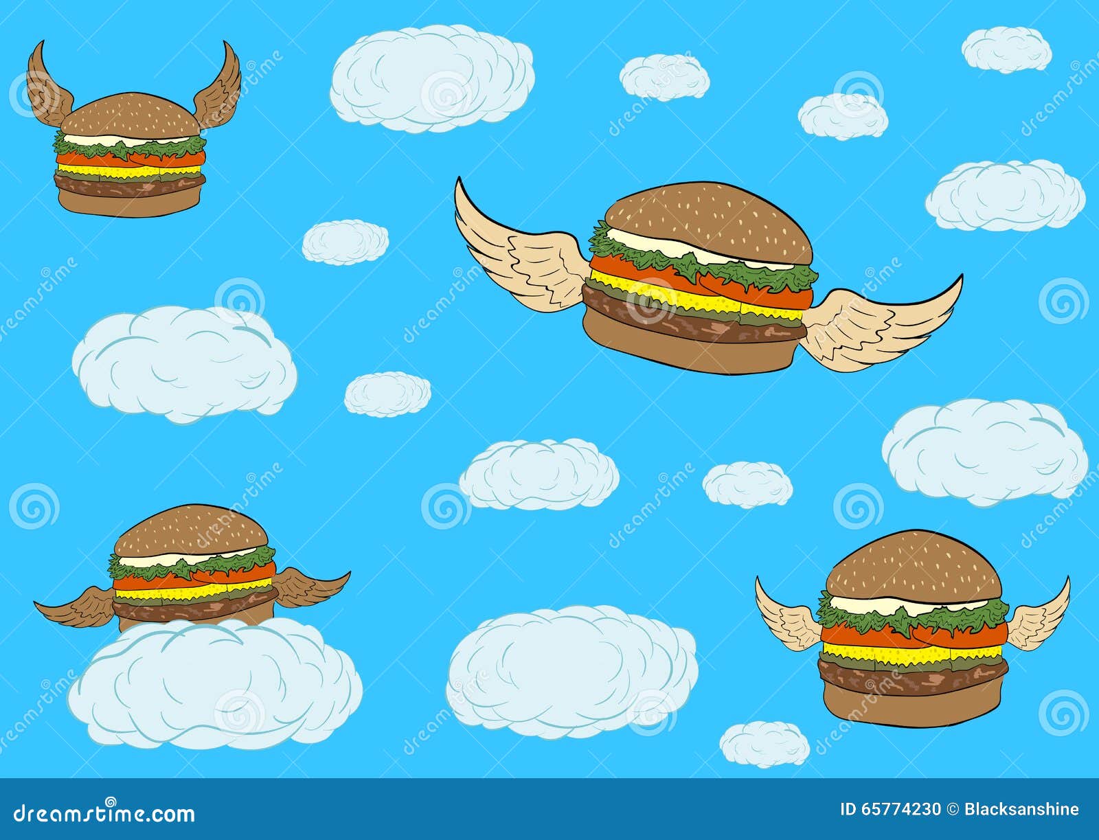 The Flying Hamburgers in Clouds Stock Vector - Illustration of concept ...