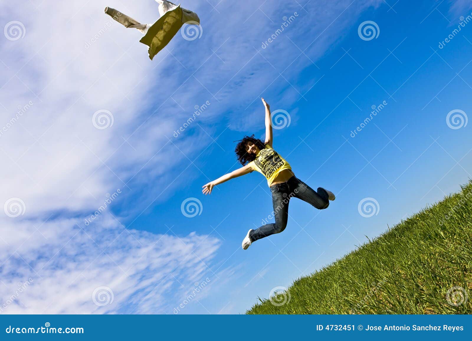 Flying happy woman stock image. Image of jacket, excitement - 4732451