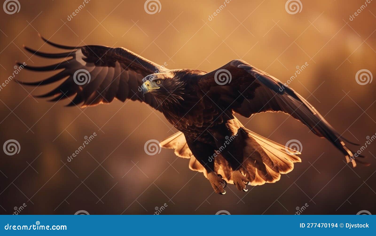 Flying Hawk Spreads Wings in Tranquil Sunset Generated by AI Stock ...