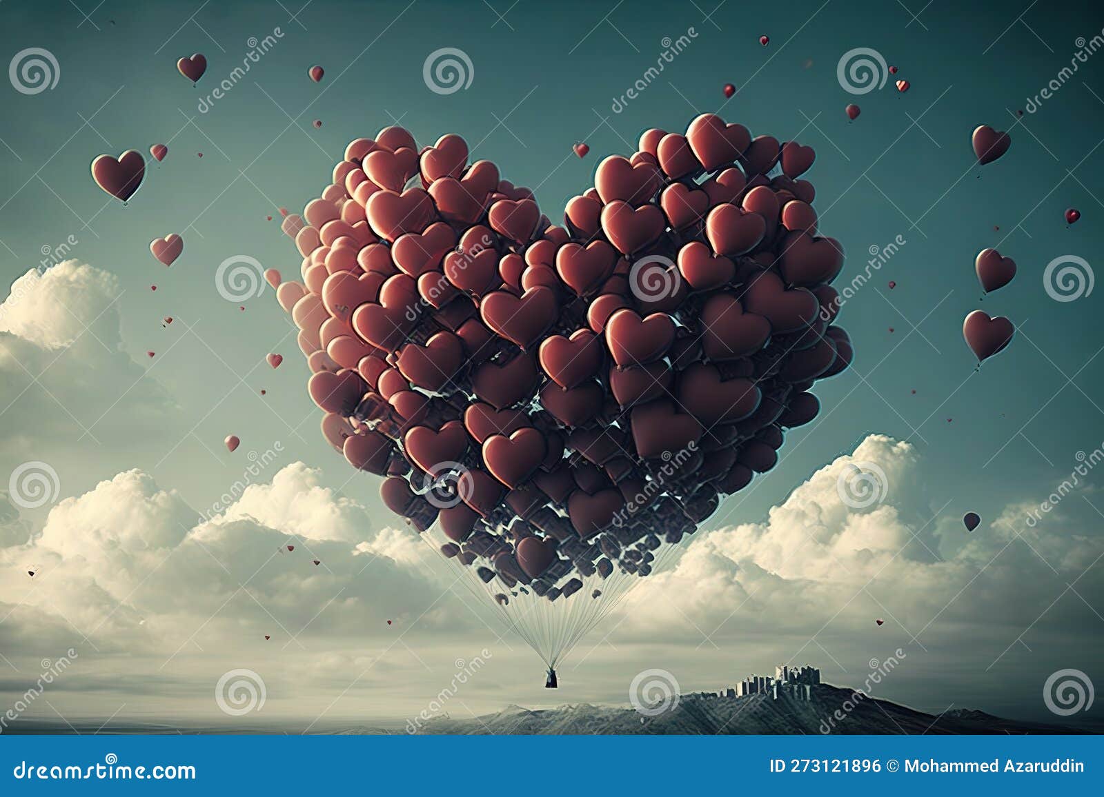 Flying Heart Balloons stock illustration. Illustration of passion ...