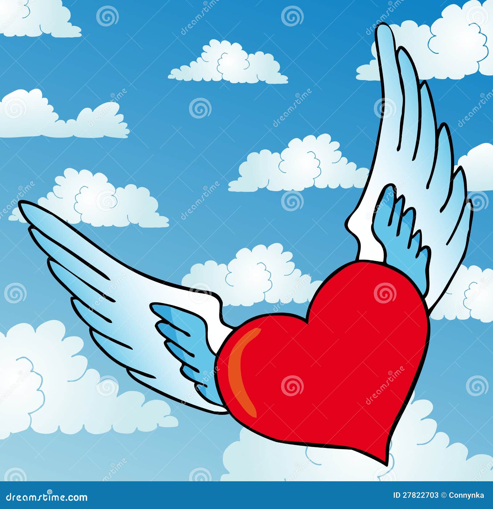 Flying heart on sky stock vector. Illustration of cartoon - 27822703