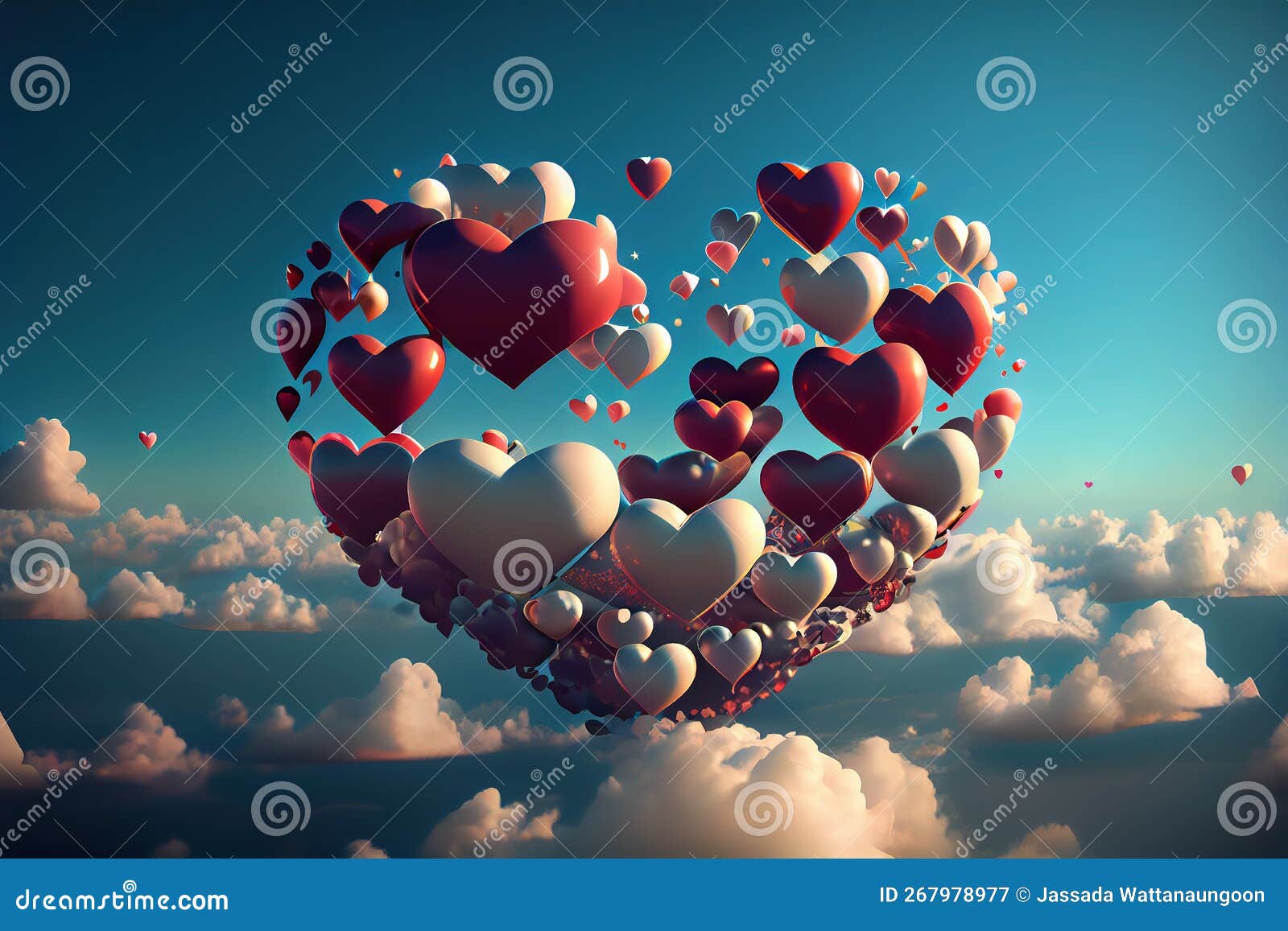 Flying Heart Symbols on Sky Stock Illustration - Illustration of ...