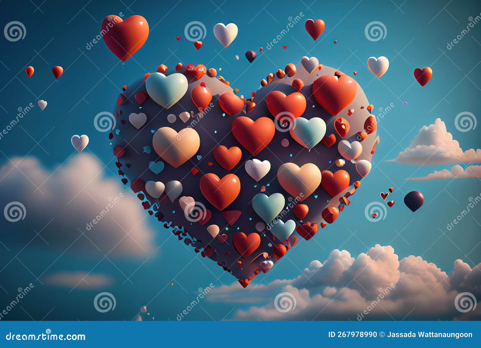 Flying Heart Symbols on Sky Stock Illustration - Illustration of ...
