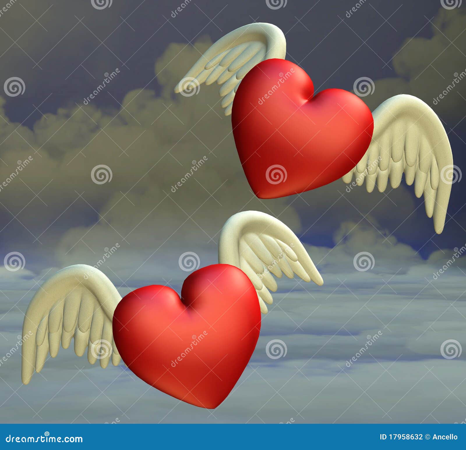 Flying hearts stock illustration. Illustration of wings - 17958632