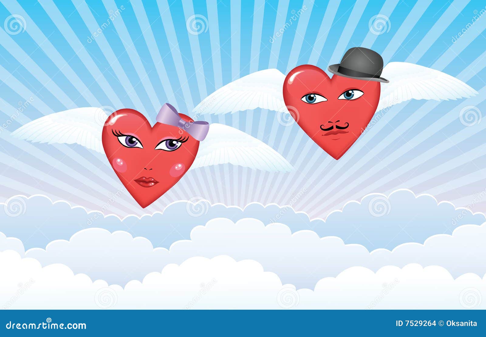 Flying hearts. stock vector. Illustration of color, female - 7529264