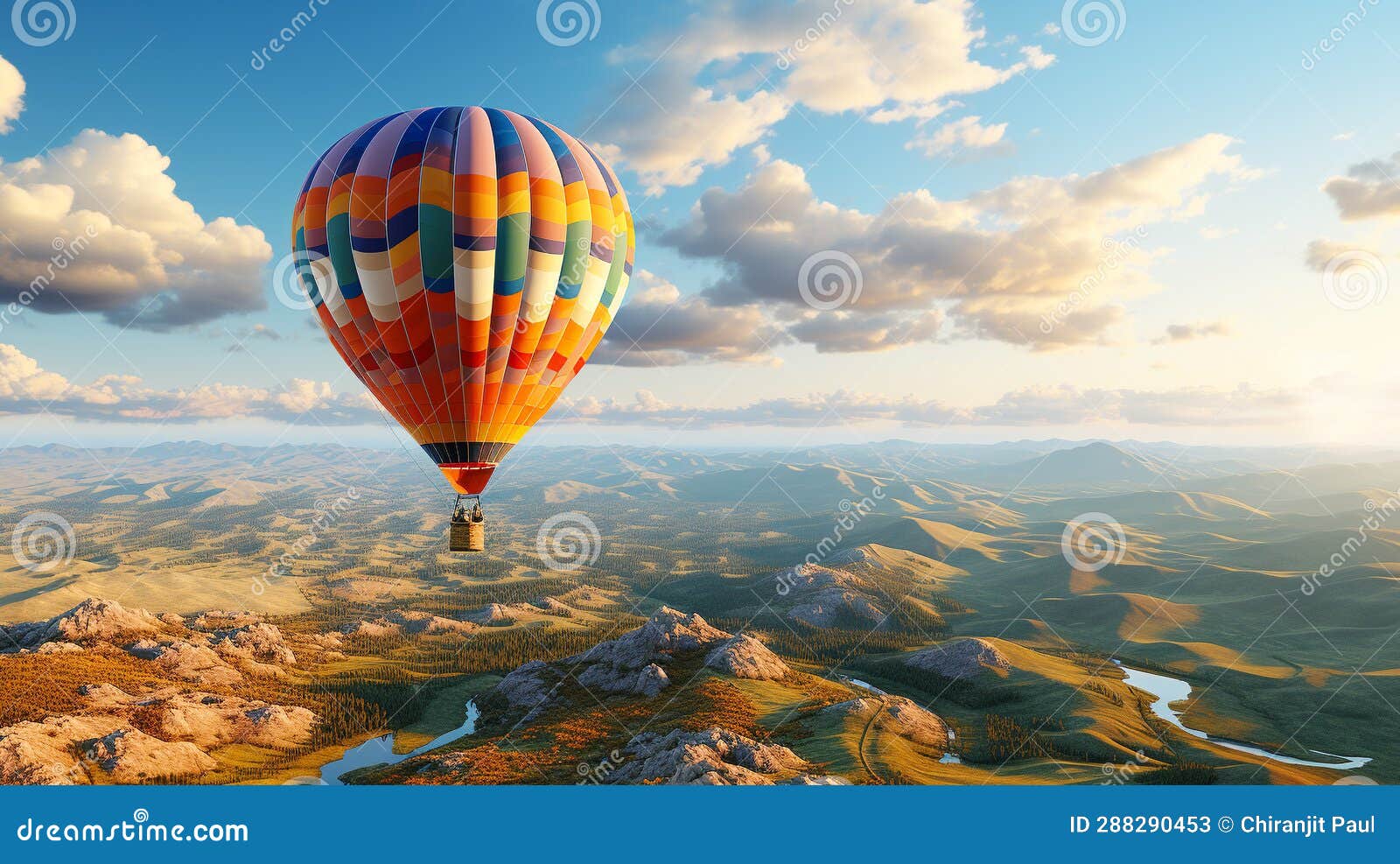 Flying High Up in a Multi Colored Hot Air Balloon Adventure Stock Image ...