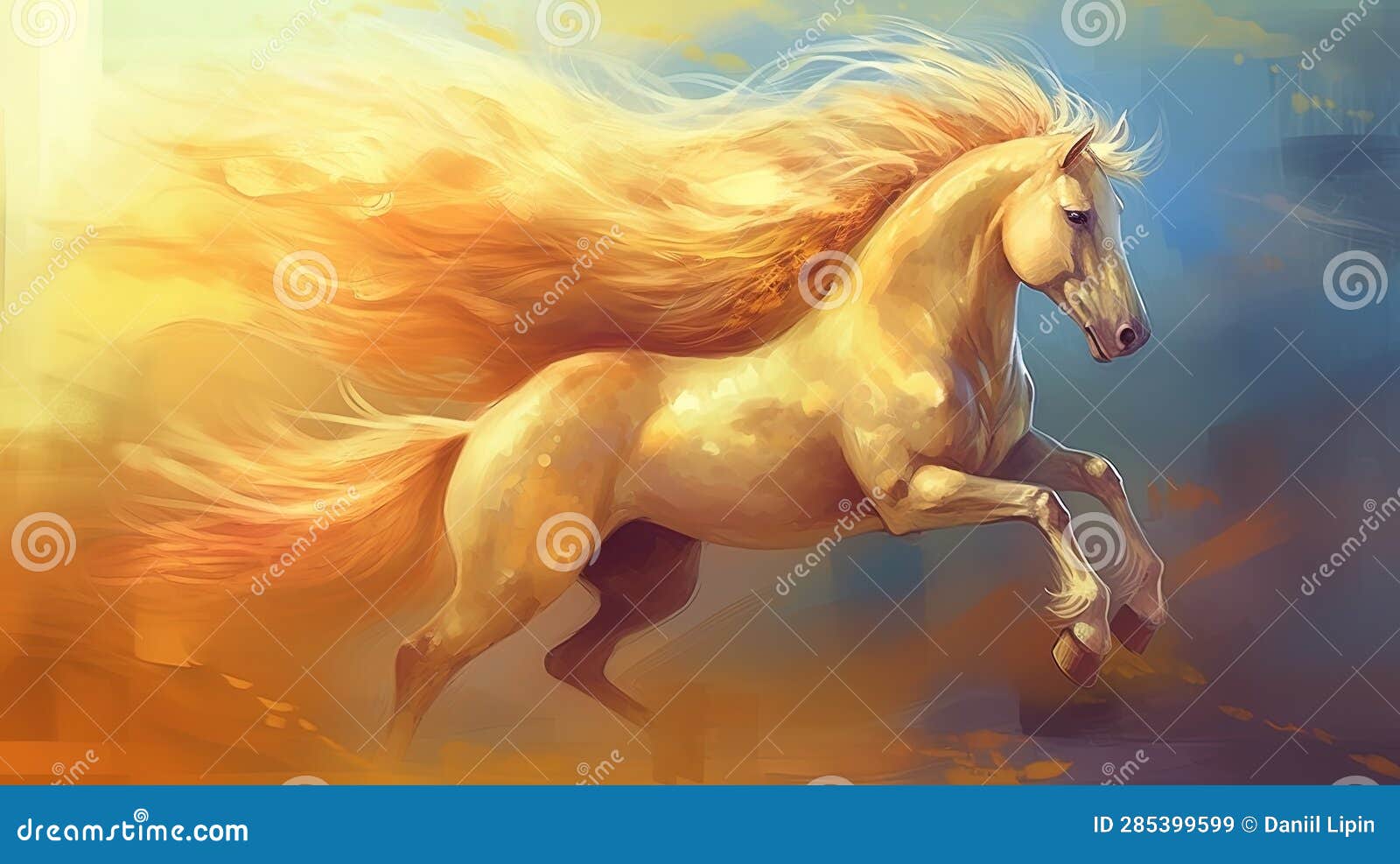 A Flying Horse with a Golden Mane Stock Illustration - Illustration of ...