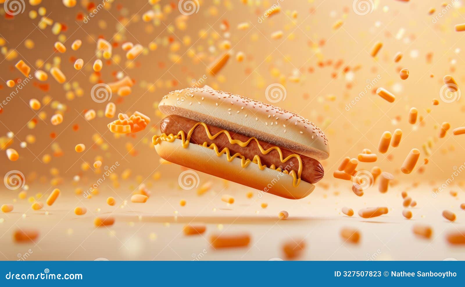 Flying Hotdog with Mustard Art Stock Illustration - Illustration of ...
