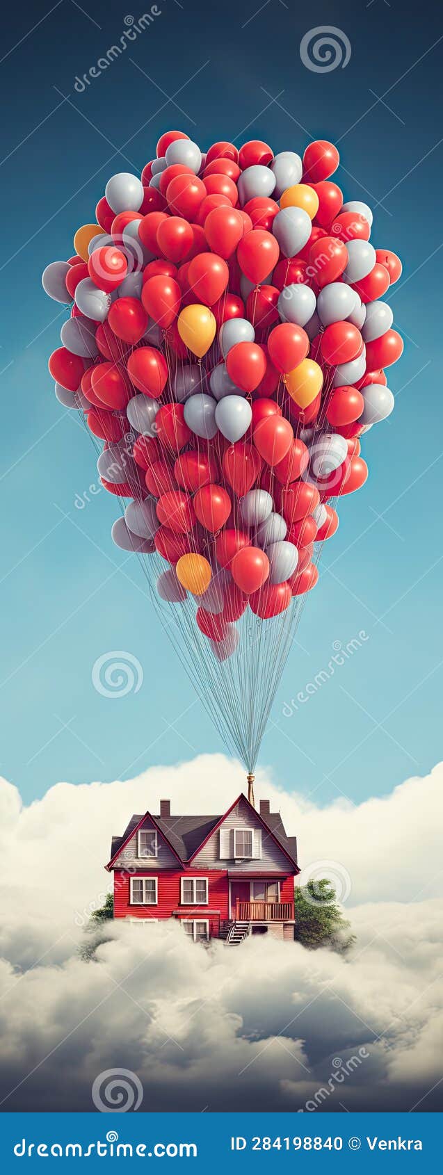 Flying House by Bunch of Colorful Balloons Stock Illustration ...