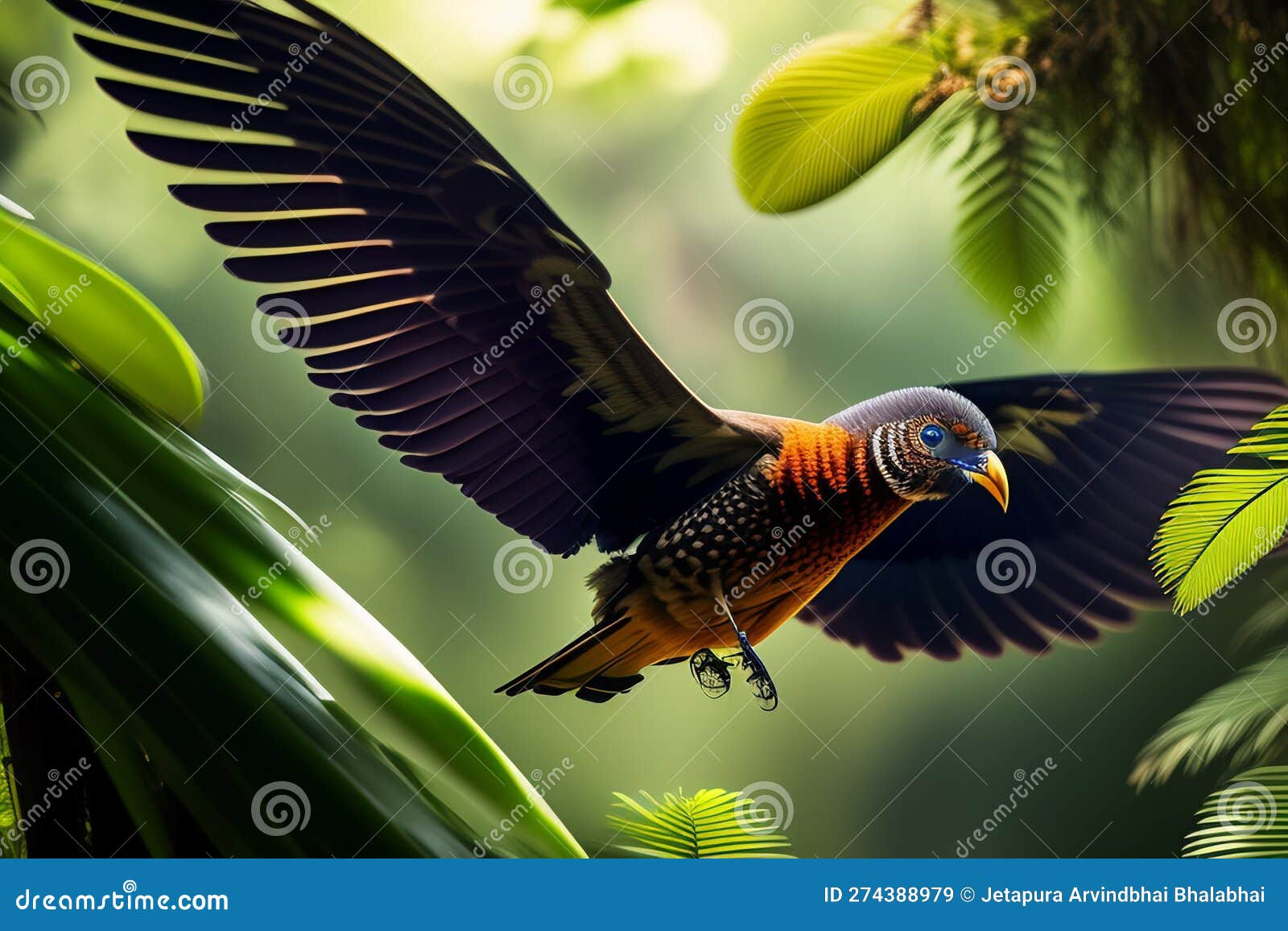 Flying Huming Bird in the Amazon Trees, AI Generative Illustration ...