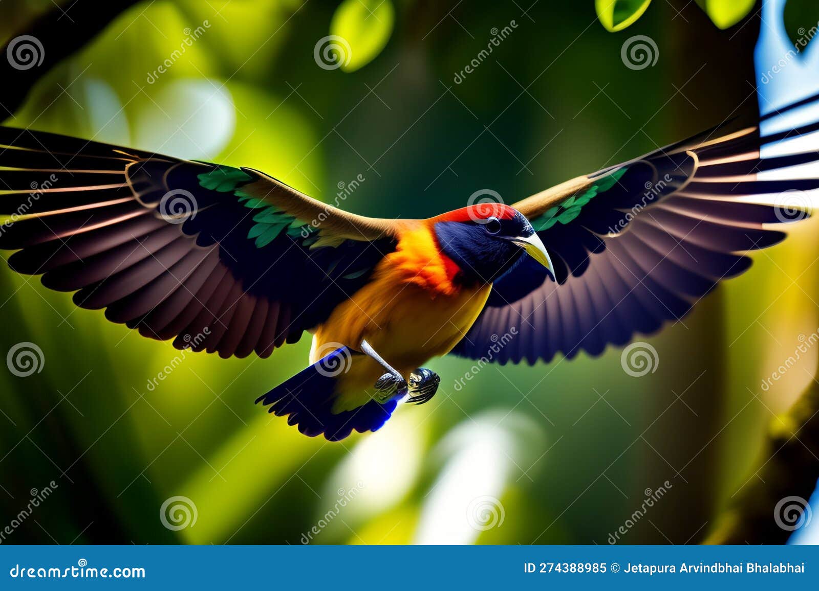 Flying Huming Bird in the Amazon Trees, AI Generative Illustration ...