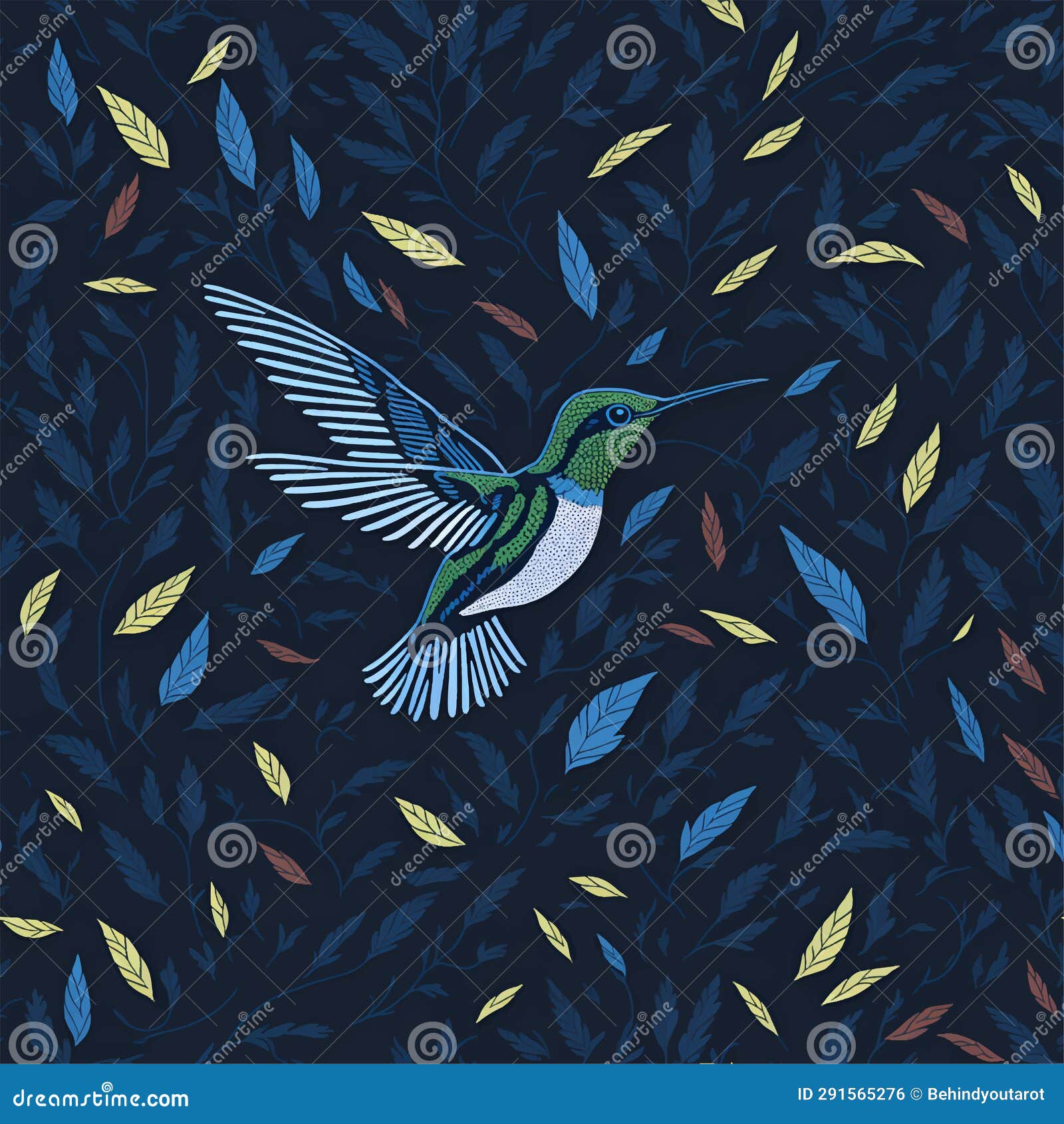 Flying Hummingbird, Leaf Rainbow, 2d Vector Design Stock Illustration ...