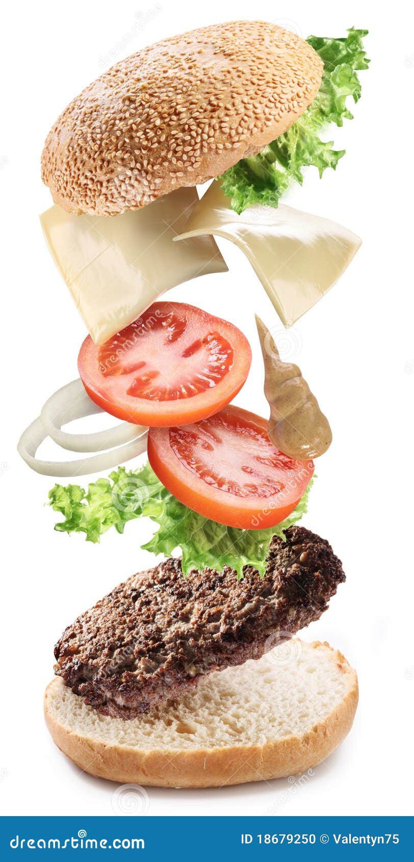 Flying Ingredients of Hamburger Stock Photo - Image of fast, snack ...