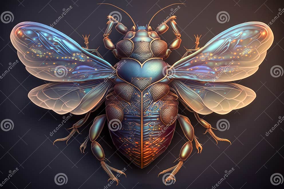 Flying Insect with Metallic Shell. Generative AI. Stock Illustration ...