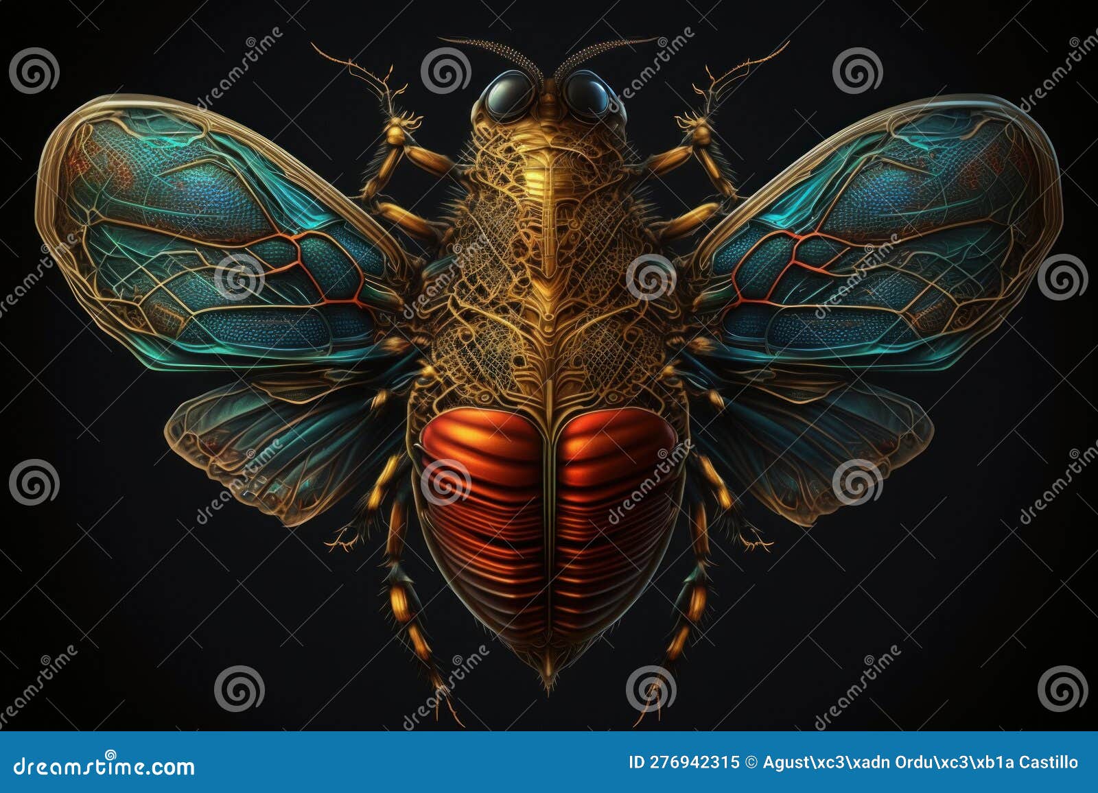 Flying Insect with Metallic Shell. Generative AI. Stock Illustration ...