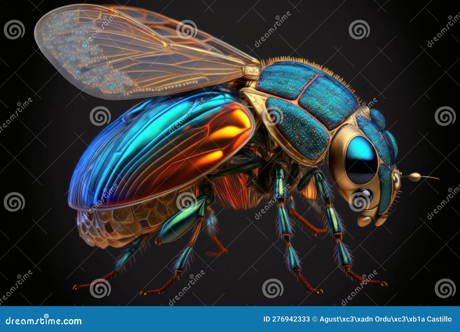 Flying Insect with Metallic Shell. Generative AI. Stock Illustration ...