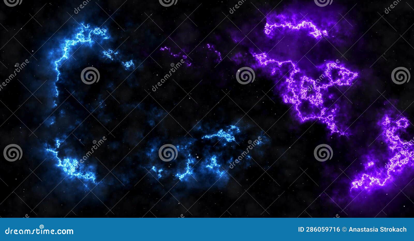 Flying Inside Epic Storm of Galaxy Clouds and Lightning Nebula. Space ...