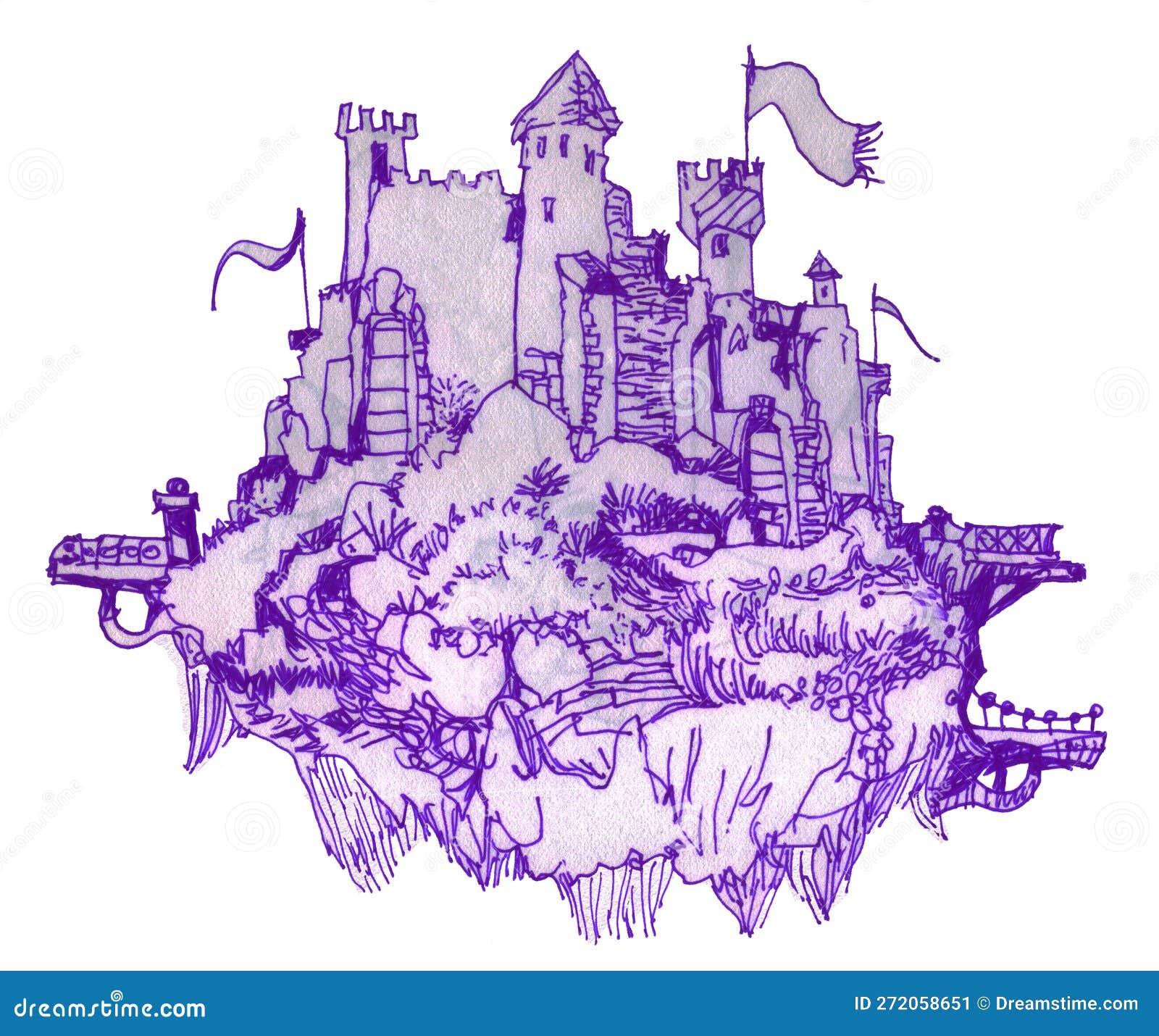 A Flying Island, a Fortress in Flight. Ancient Castle on a Flying ...