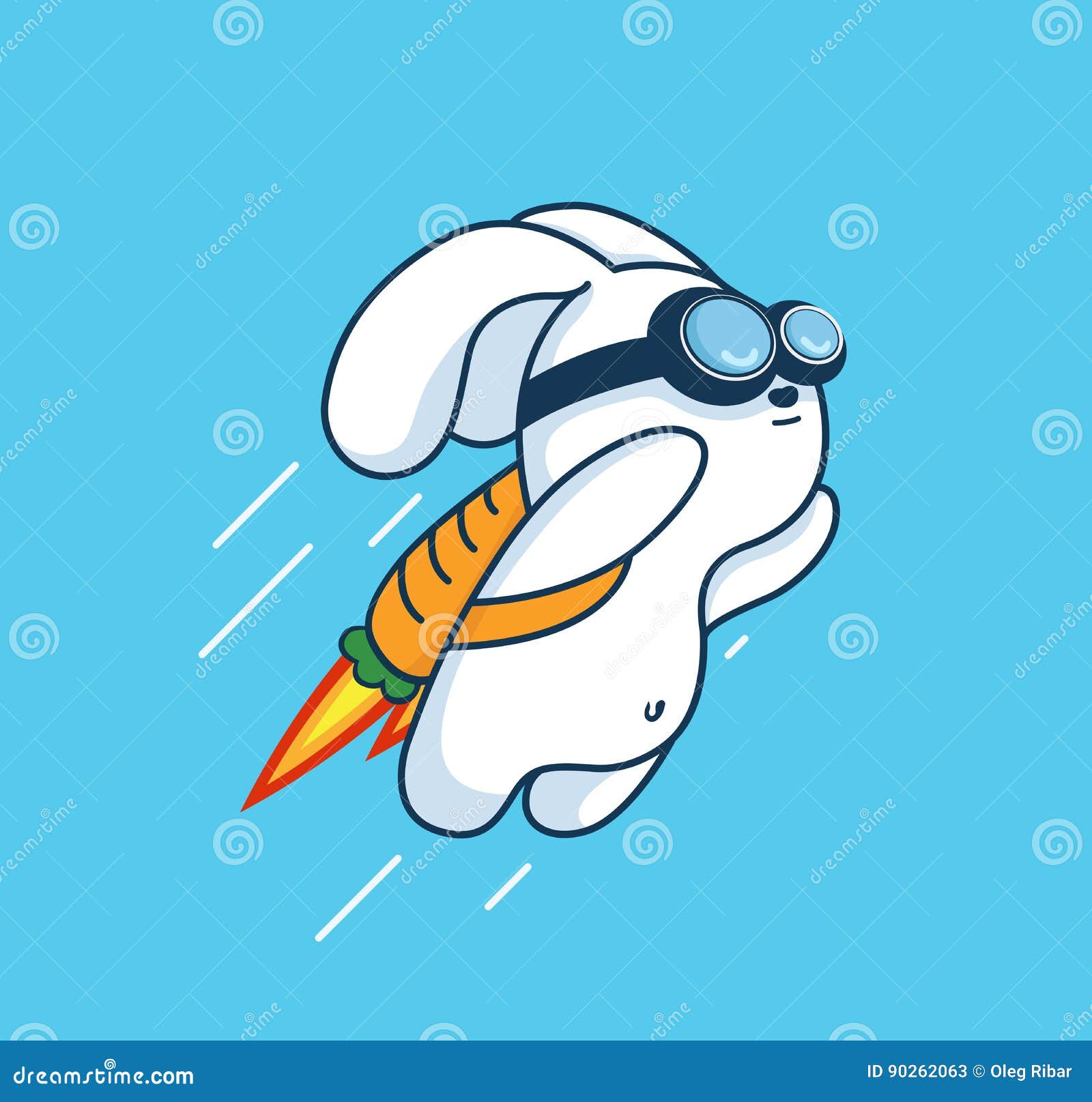 Flying Jetpack Rocket Rabbit Launching in Sky Stock Vector ...