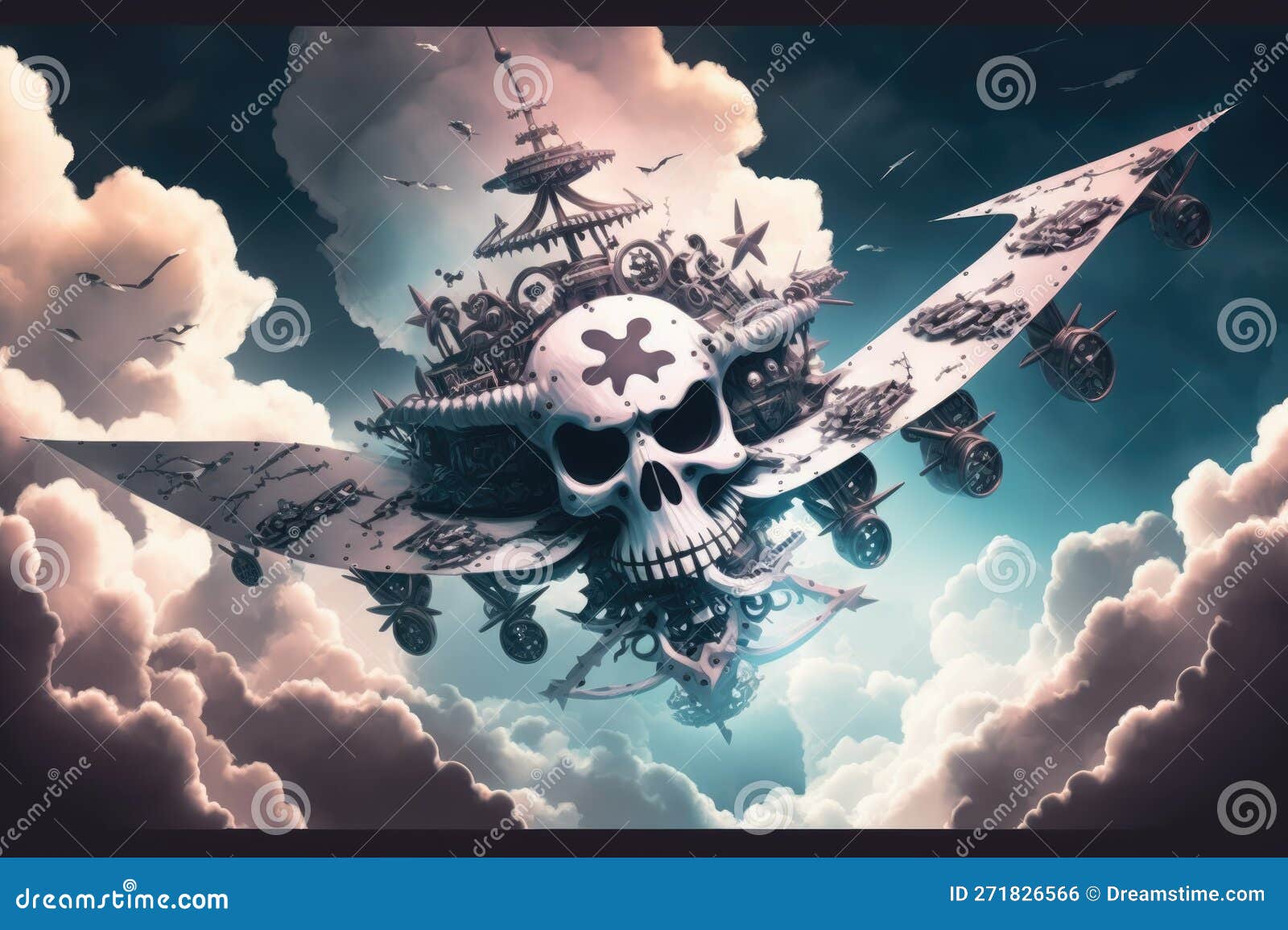 Flying the Jolly Roger in the Clouds Stock Illustration - Illustration ...