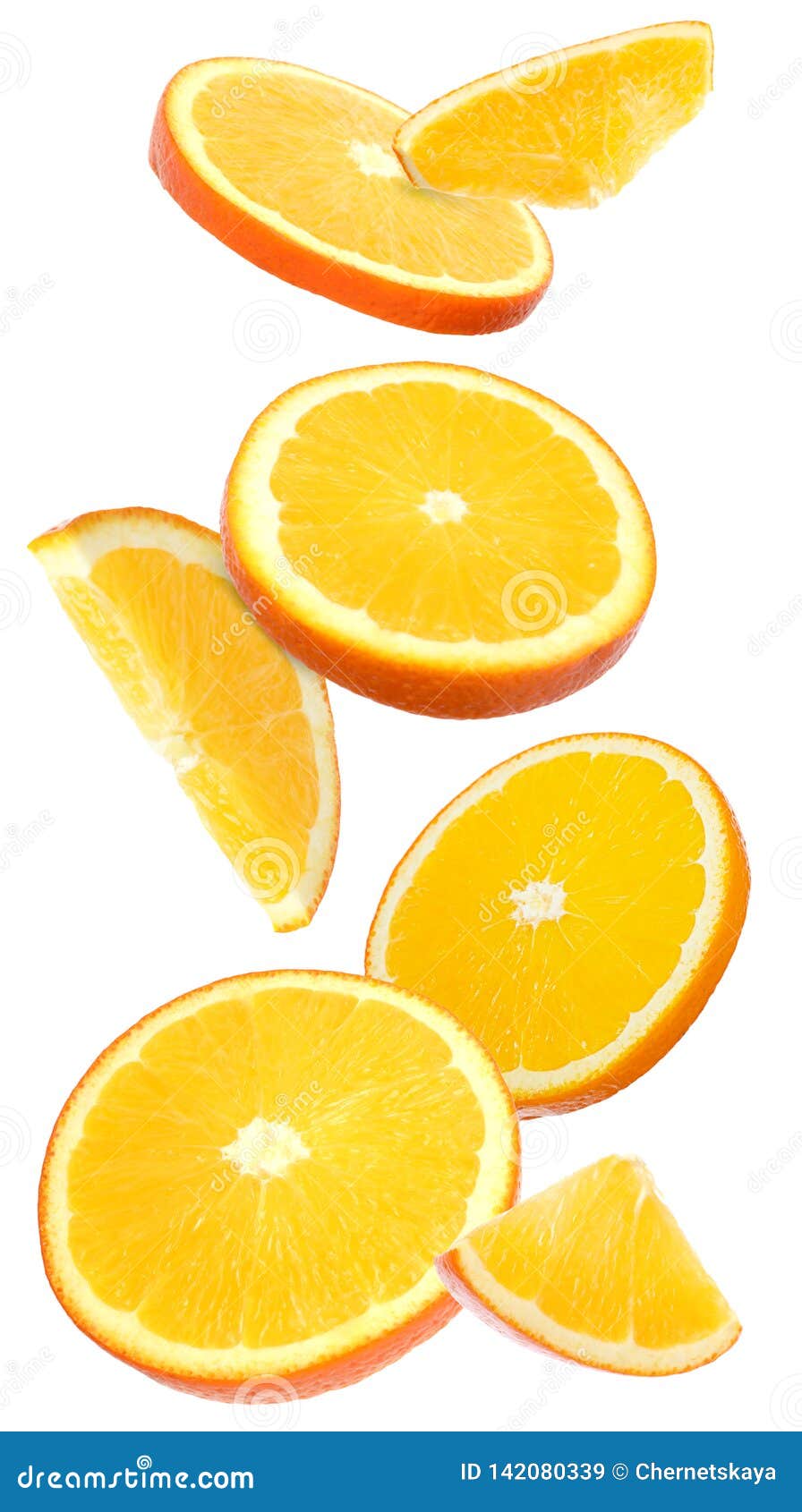 Flying juicy orange slices stock image. Image of dessert - 142080339