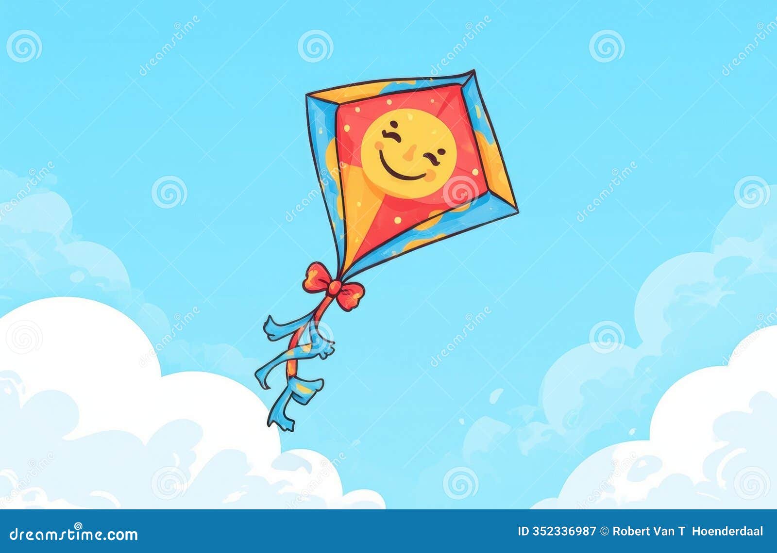 A Flying Kite with a Smiling Face at 30-12-2024 Stock Illustration ...