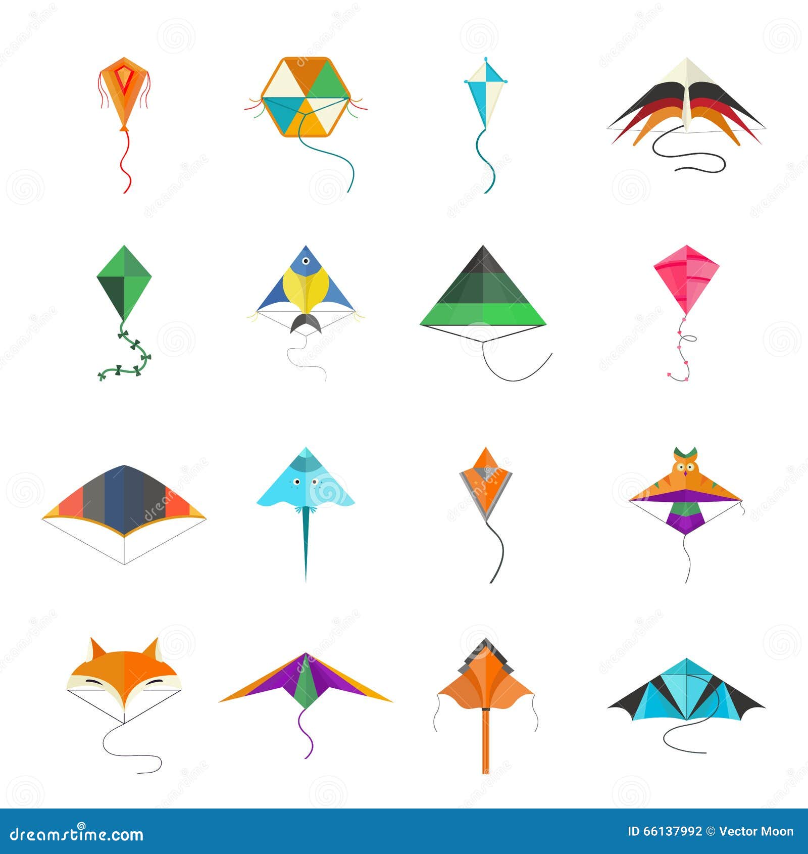 Flying Kite Vector Collection Isolated on a White Background Stock ...