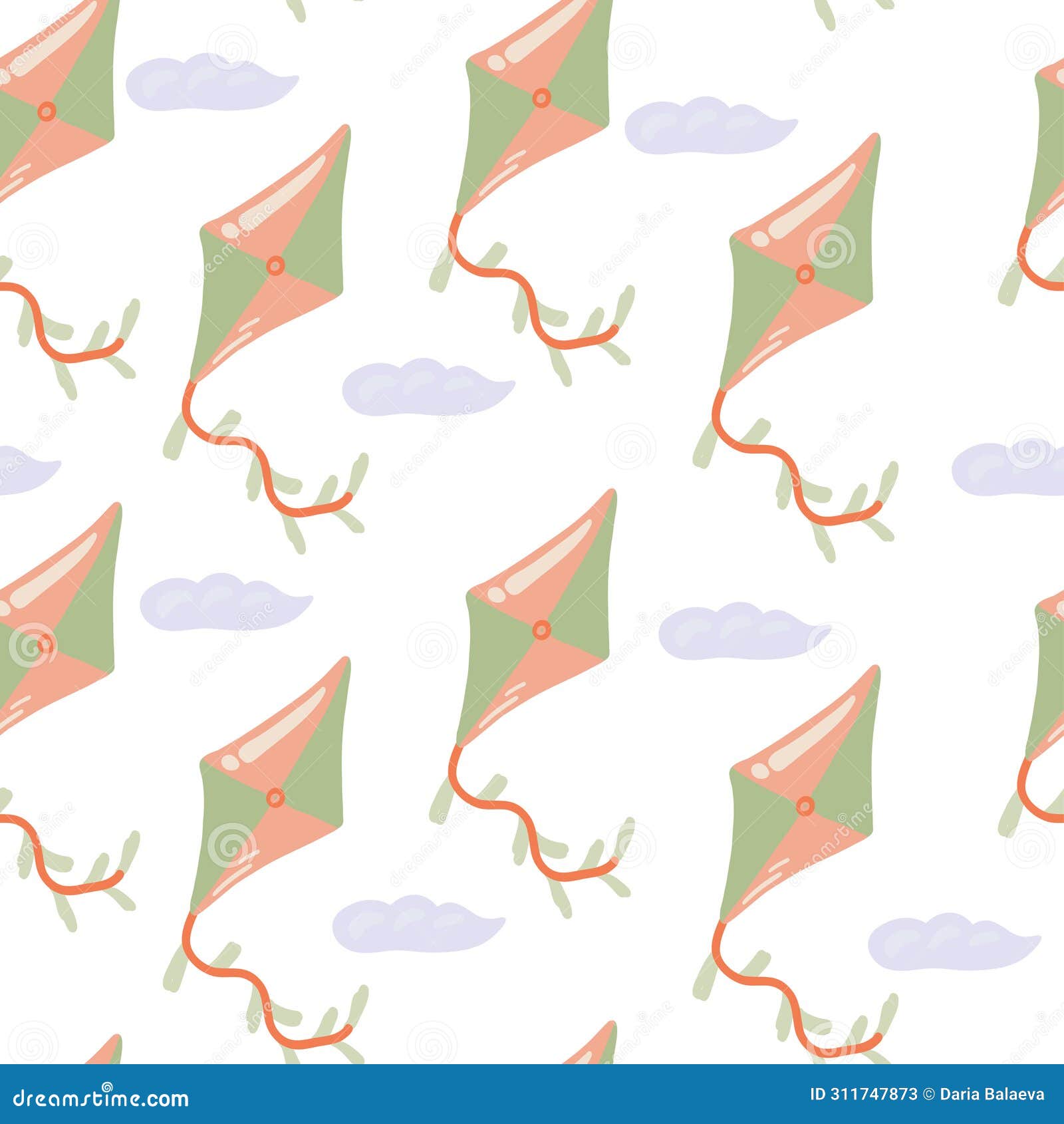 Flying Kites Flat Design Seamless Pattern with Clouds Stock Vector ...