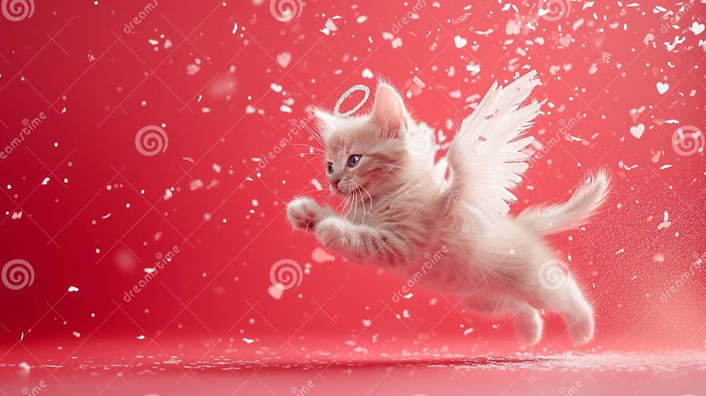 Flying kitty angel stock photo. Image of wings, love - 305368140