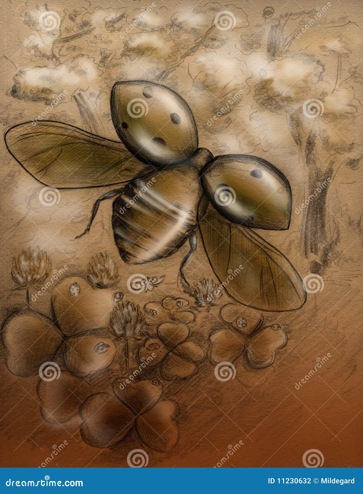 Flying ladybug stock illustration. Illustration of pencil - 11230632
