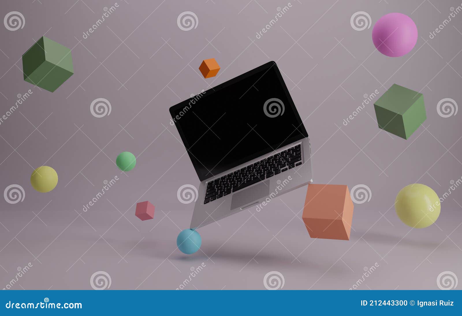 Flying Laptop Rounded by 3d Primitive Objects .Ready for Mockups Stock ...