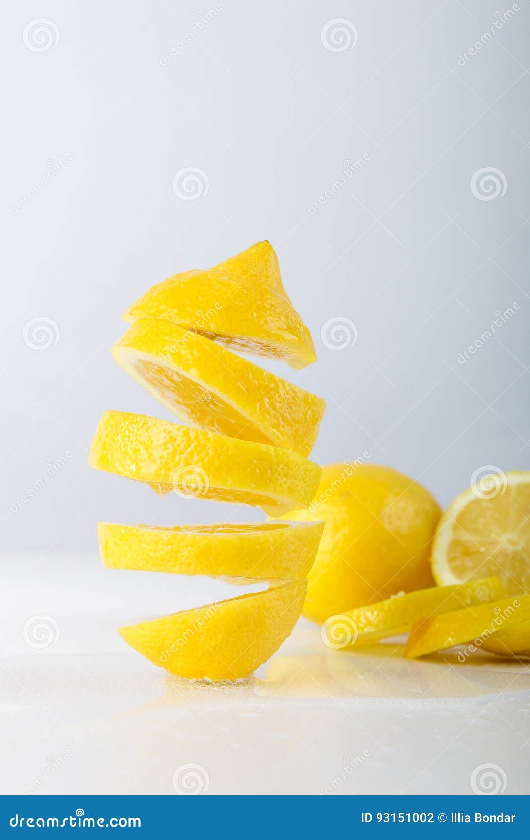 Flying Lemon. Sliced Lemon on White Background. Levity Fruit Floating ...