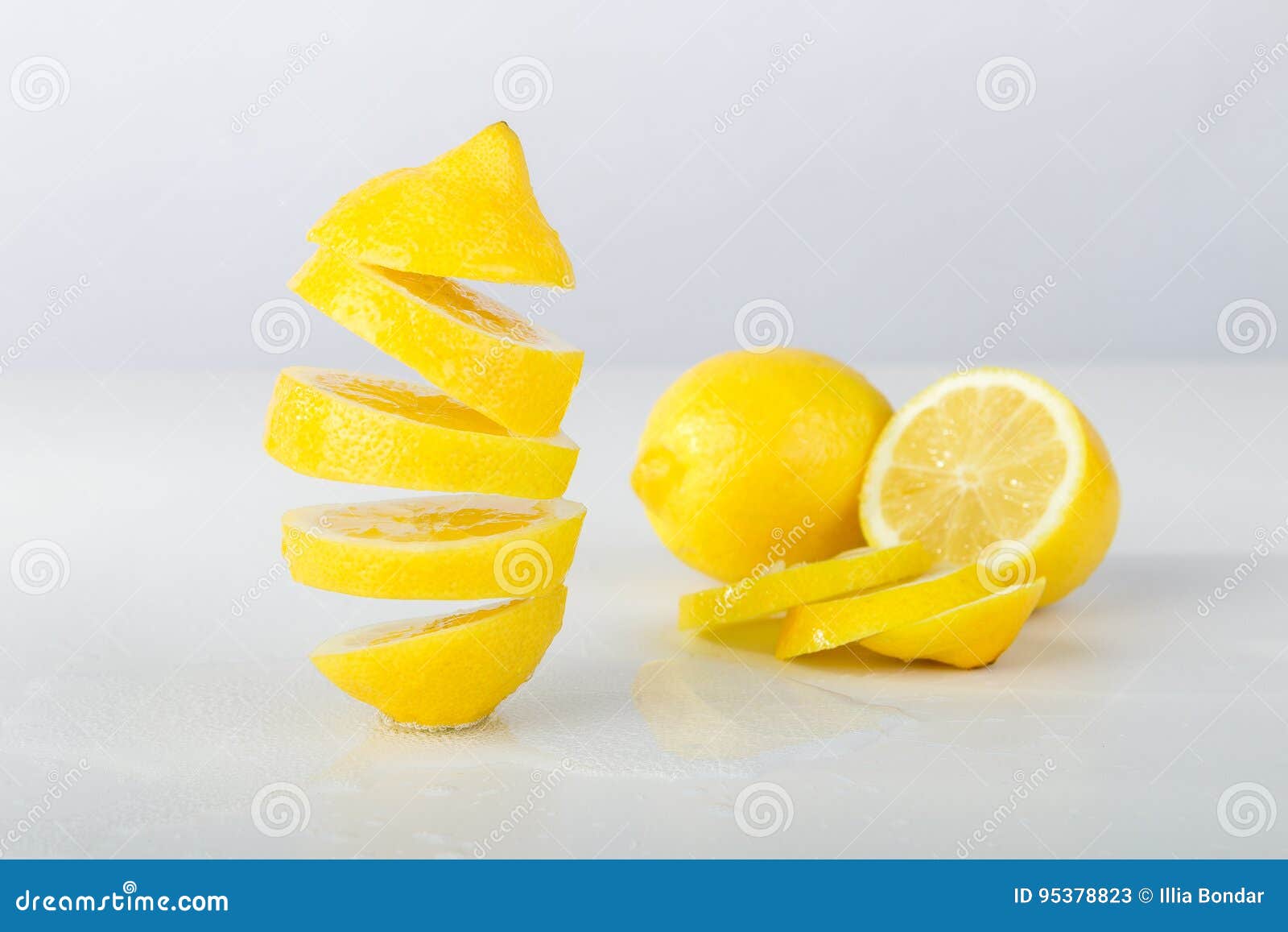 Flying Lemon. Sliced Lemon on White Background. Levity Fruit Floating ...