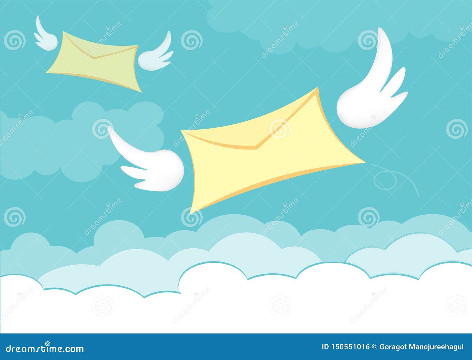 Flying Letter with Angel Wing in the Blue Sky Vector Stock Vector ...