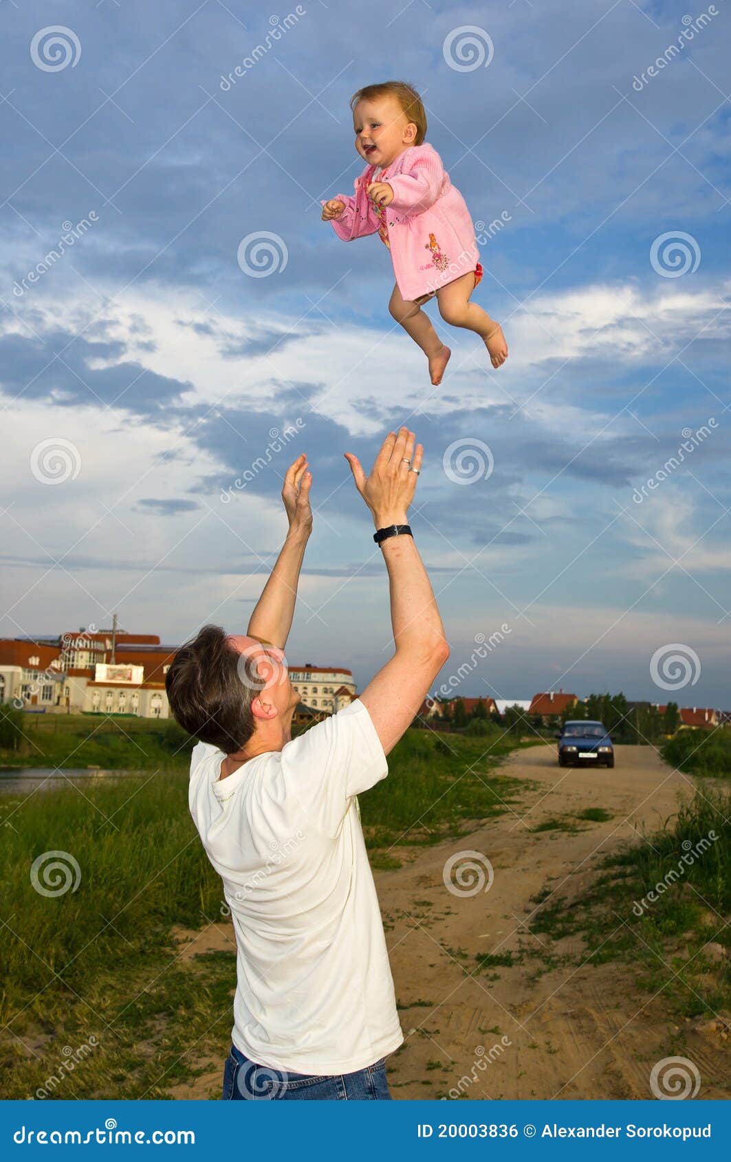 Flying Little Baby with Father Stock Photo - Image of father, flight ...