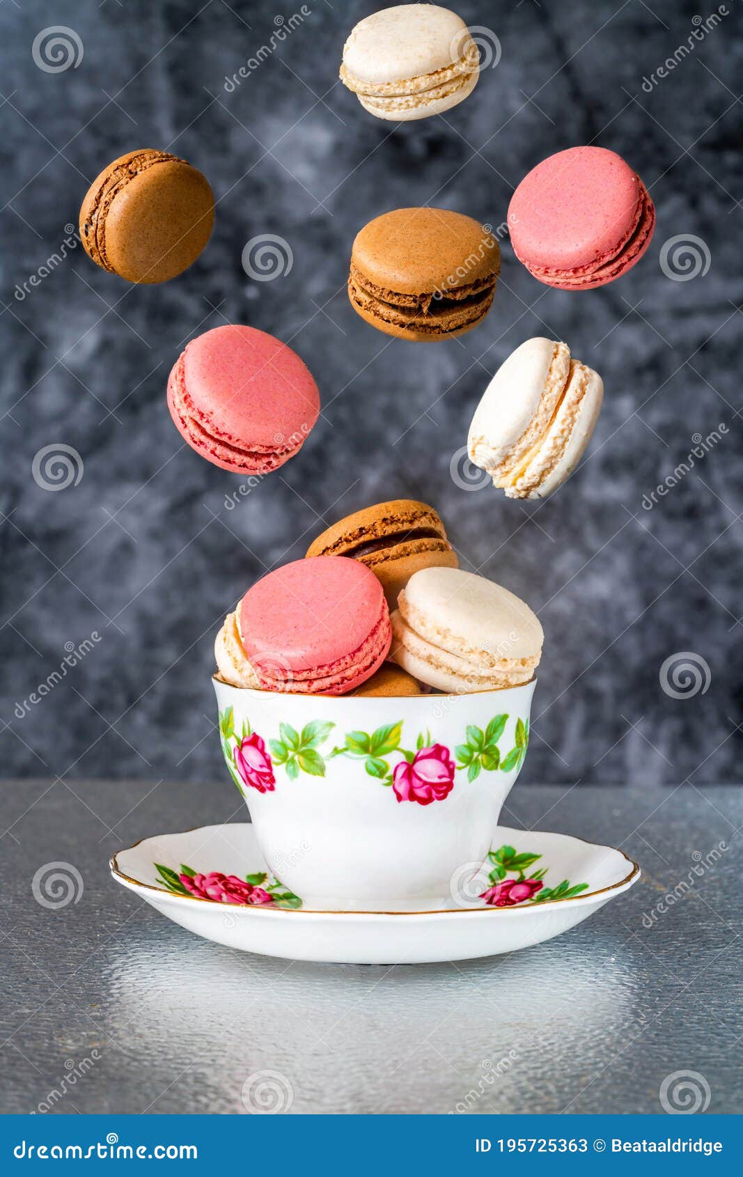 Flying macarons stock image. Image of macarons, colorful - 195725363