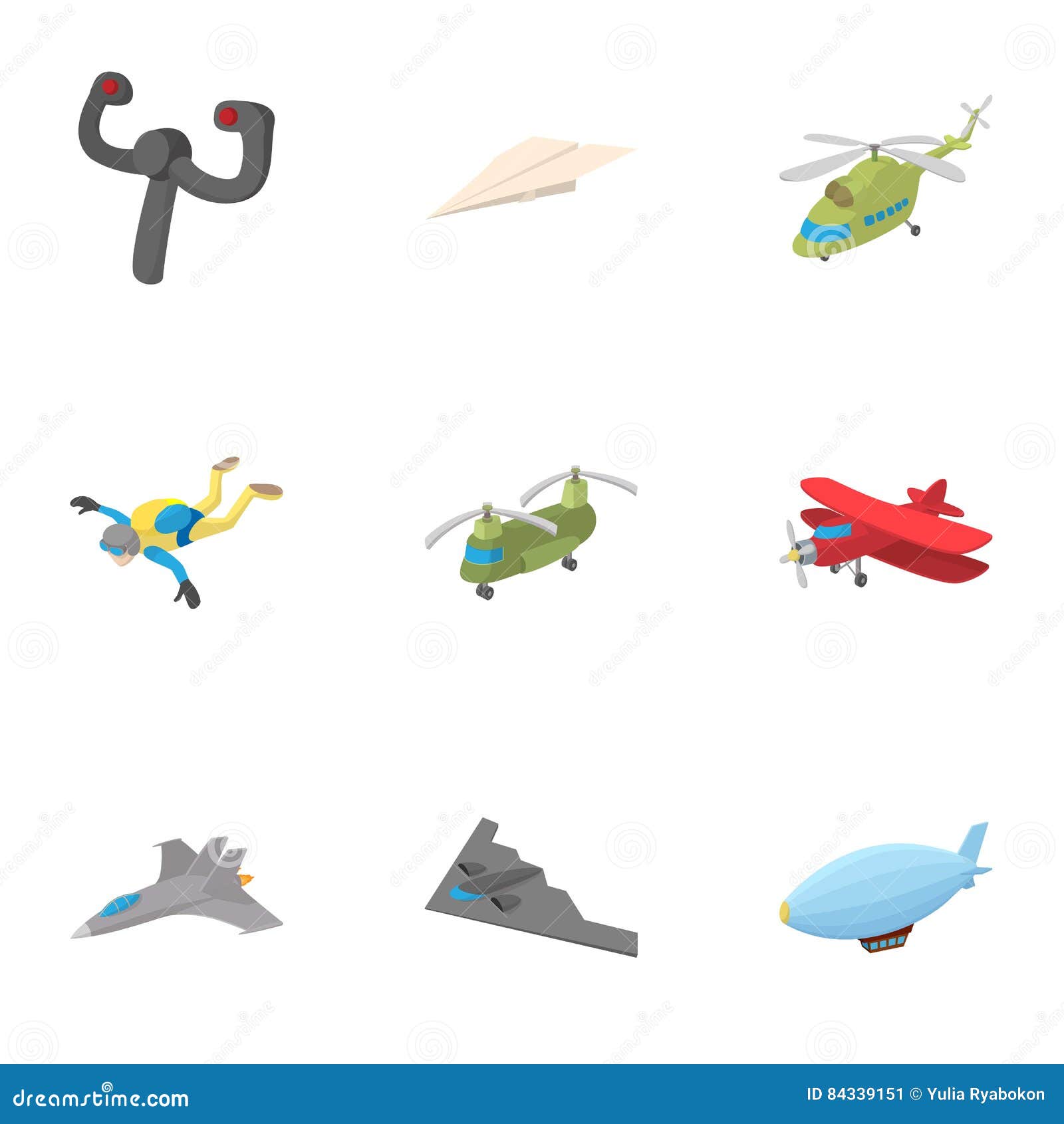 Flying Machine Icons Set, Cartoon Style Stock Vector - Illustration of ...