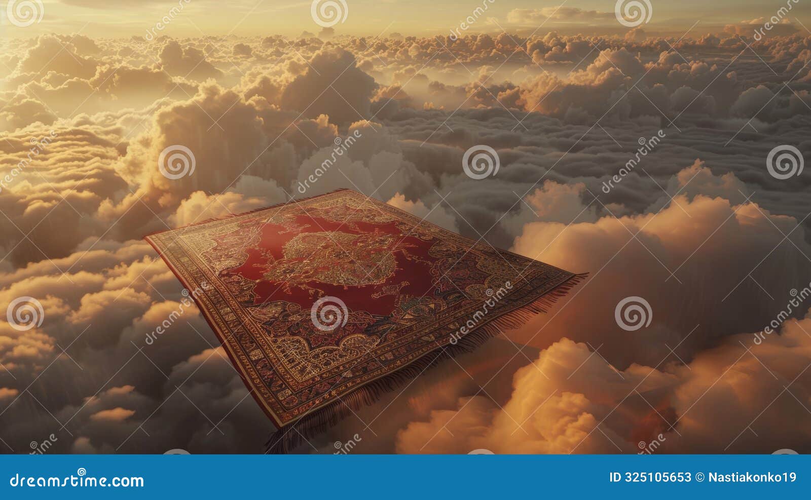 Flying Magic Carpet Above the Clouds at Sunset, Fantasy Landscape Concept Stock Image - Image of ...