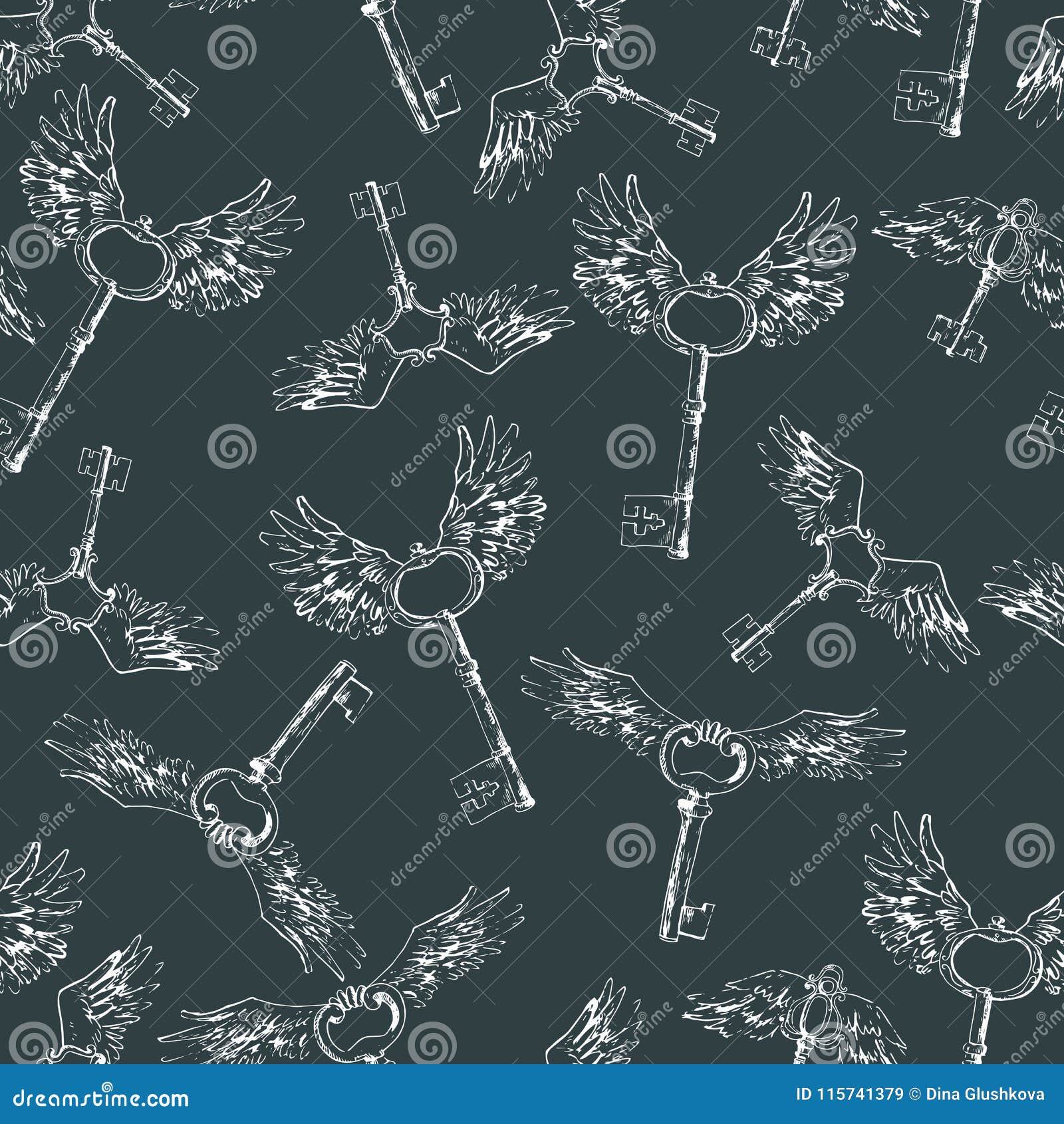 Flying Magic Keys, Vector Seamless Pattern. Bird`s Beautiful Win Stock ...