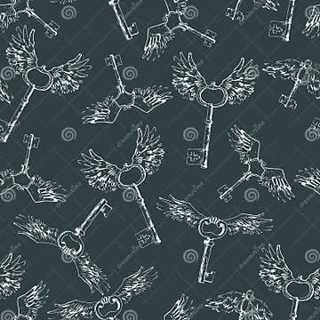 Flying Magic Keys, Vector Seamless Pattern. Bird`s Beautiful Win Stock ...