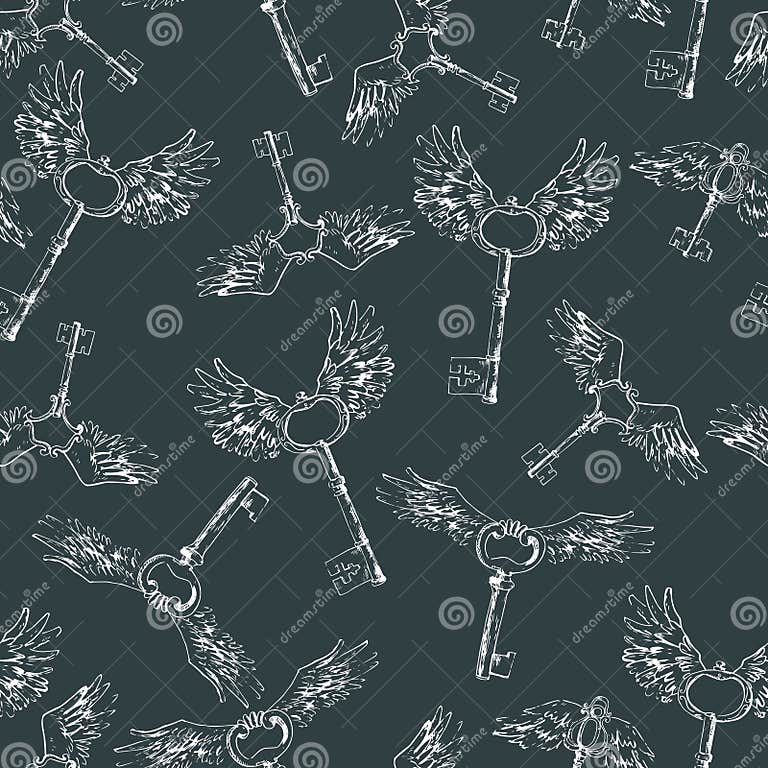 Flying Magic Keys, Vector Seamless Pattern. Bird`s Beautiful Win Stock ...
