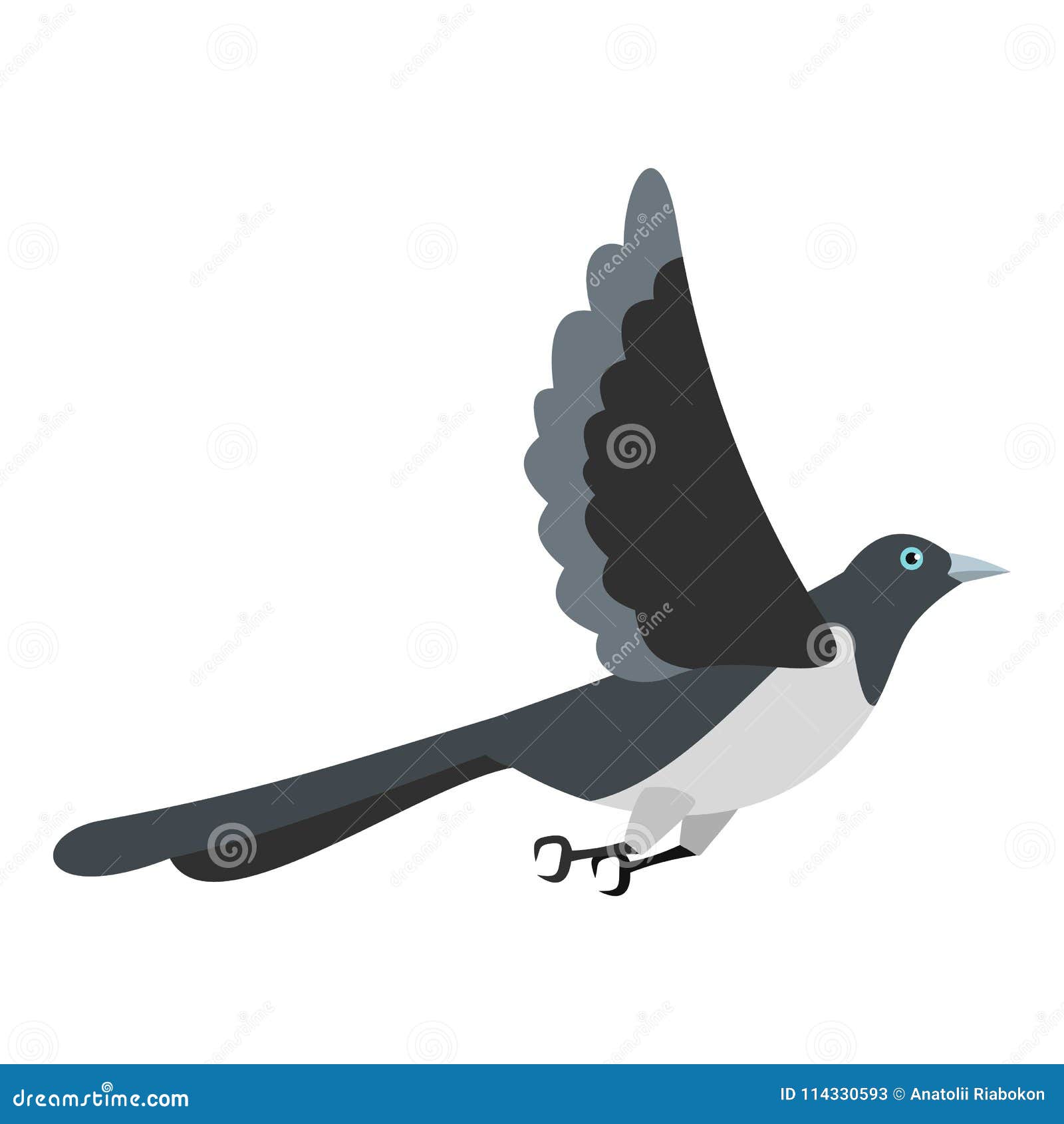 Flying Magpie Icon, Flat Style Stock Vector - Illustration of wildlife ...